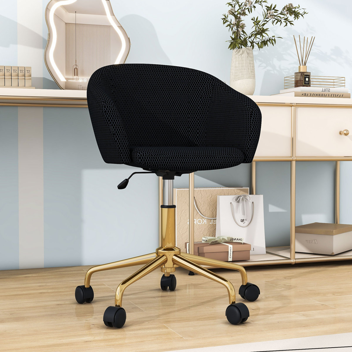 Mercer41 Javeria Modern Office Chair with Adjustable Gold Metal Base, Ergonomic 360° Swivel and ...